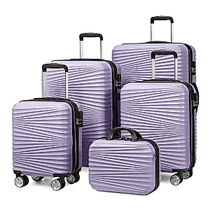 LEAVES KING Luggage 5 Piece Sets, Hard Shell Luggage Set Expandable Carry on Luggage Suitcase with Spinner Wheels Durable Lightweight Travel Set for Men Women(14/18/20/24/28, Lavender)