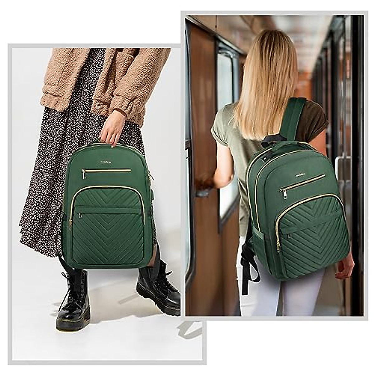 YAMTION 17.3 Inch Backpack Women,Laptop Backpack for Women USB Bookbag for Business Work Office College,Dark Green