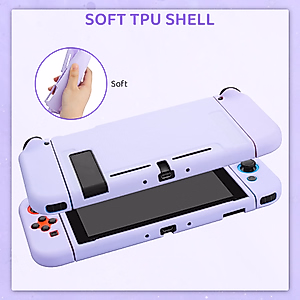 FANPL Case bundle for Nintendo Switch Accessories, Carrying Case for Switch and Joy Con Controller with Soft TPU Protective Cover and Screen protector, 4 Thumb Grips, Shoulder Strap - Purple