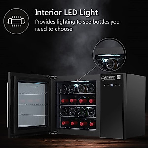 Equator 16 Bottle Wine Refrigerator, Single-Zone, Freestanding/Built-in, Anti-UV Glass Door, Temp Range 41°F-71.6°F, Touchpad Controls, Auto Defrost, 110V