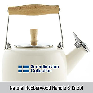 Chantal SVEN Enamel on Steel Whistling Teakettle with Natural Wood handle, 1.4 quarts, Almond