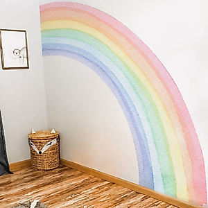 funlife Fabric Peel and Stick Large Rainbow Wall Mural Stickers for Girls, Precut Pastel Half Watercolor Rainbow Wall Sticker Decals for Kids Bedroom Living Room Playroom, 78.74" x 70.87"