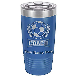 LaserGram 20oz Vacuum Insulated Tumbler Mug, Soccer Coach, Personalized Engraving Included (Dark Blue)