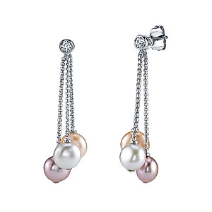 THE PEARL SOURCE 7-8mm Genuine Multicolor Freshwater Cultured Pearl & Cubic Zirconia Elaine Earrings for Women