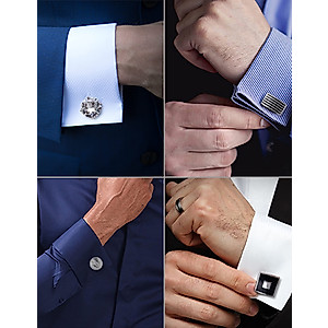 Ofeiyaa 6 Pairs Cufflinks Classic Striped Disc Square Spherical Knot CZ Rectangle Cylindrical Cufflinks Set for Men