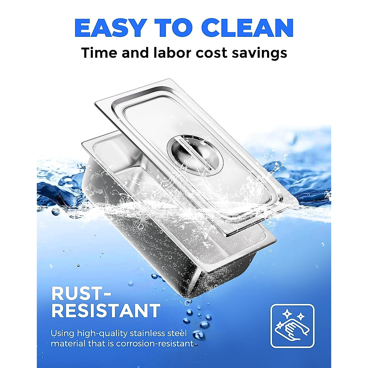 WantJoin 1/3 Size Hotel Pans with lids,10 Pack 6" Inch Deep Commercial Steam Table Pans Third Size with lids,Stainless Steel Steam Pan Restaurant Anti Clogging Steamer for Party,Restaurant,Hotel