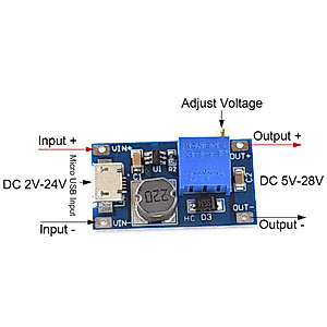 SDTC Tech 5pcs DC-DC Boost Converter 2V-24V to 5V-28V 2A Adjustable Voltage Regulator Micro USB 5V 9V 12V 24V Step Up Power Supply Module