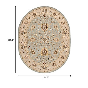 SAFAVIEH Antiquity Collection Area Rug - 7'6" x 9'6" Oval, Light Blue & Ivory, Handmade Traditional Oriental Wool, Ideal for High Traffic Areas in Living Room, Bedroom (AT249A)