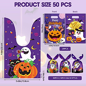 50 Pcs Halloween Treat Bags - Happy Halloween Goodie Bags with Handles, Trick or Treat Halloween Themed Goody Candy Snack Gift Bags, Cute Rabbit Ears Party Bag for Halloween Party Supplies Favors