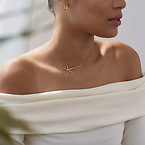 Oak&Luna - Personalized Sideways Hanging Initial for Woman- Any Letter Charm - Fashion Fine Metal 925 Sterling Silver and Gold Custom Jewelry - yellow gold