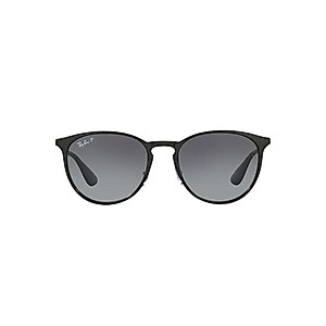 Ray-Ban RB3539 Erika Metal Sunglasses + Vision Group Accessories Bundle for unisex, adult (Black/Light Grey Gradient Grey Polarized (002/T3)