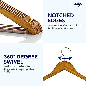 Neaties Bamboo Wood Hangers | Cherry Finish | with 360° Degree Swivel Hook & Smooth Cut Notches | 12Pack