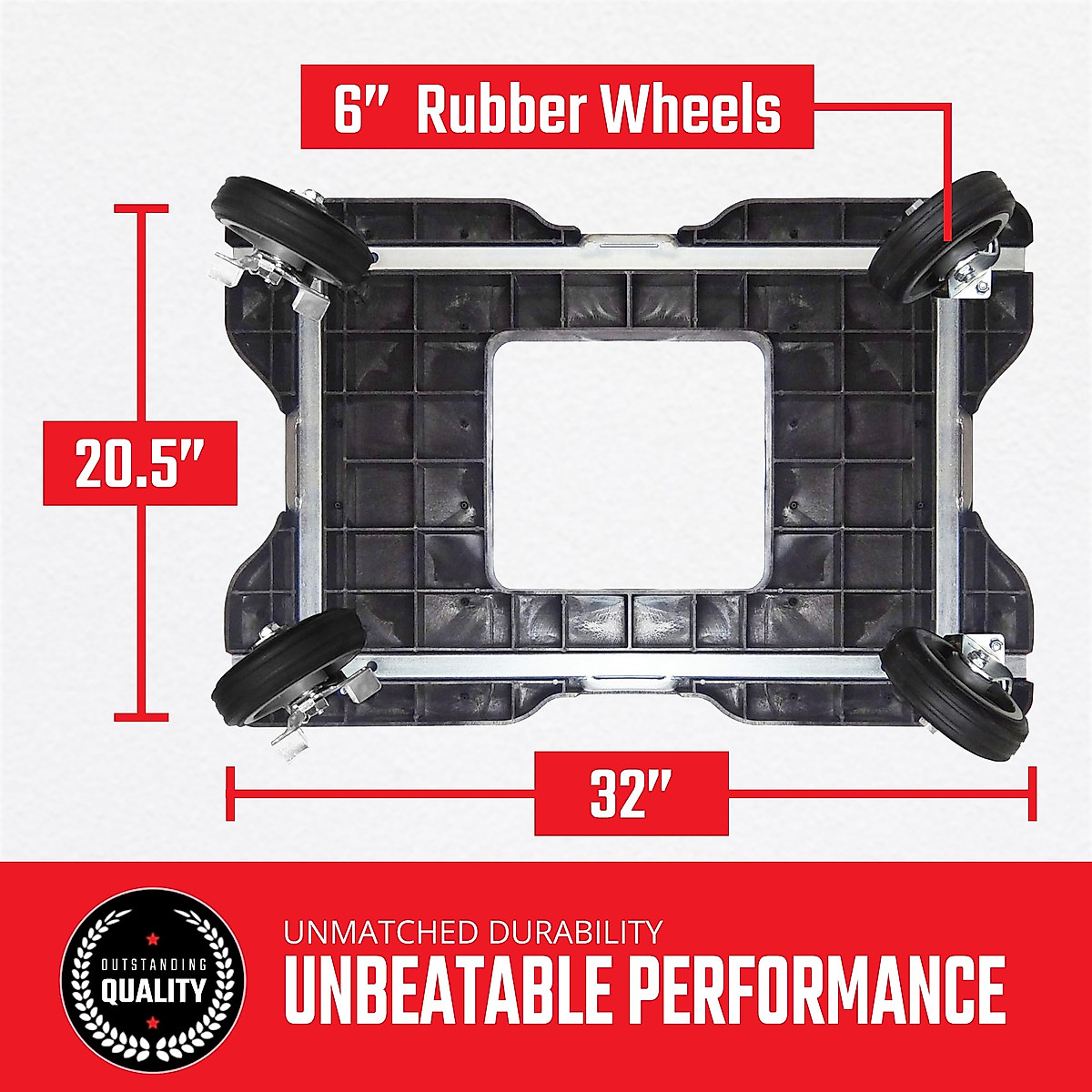 SNAP-LOC, All Terrain 4 Wheel Black Push Cart Dolly, Heavy Duty Dolly Cart, 6 Inch Casters, Push Bar & E Strap Attachment Included, 1,500 lb Capacity, Made in USA, Black