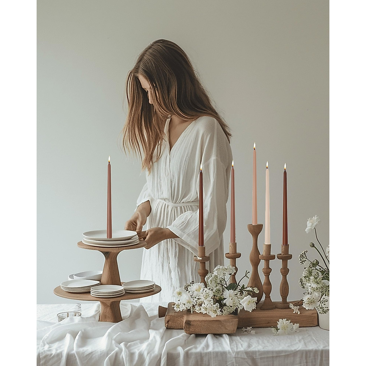 LPUSA Brown Tall Taper Candles 12 inch Unscented Smokeless Long Tall Tapered Candle for Candlesticks Sticks Wedding Advent Home Decor Dinner Christmas，Set of 12