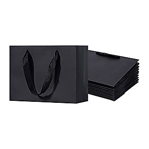 Katfort Black Gift Bags 36 Pack, 9''×4''×7'' Black Retail Bags for Small Business, Reusable Kraft Black Paper Bags with Handles Bulk for Shopping, Wedding, Party, Gift, Retail