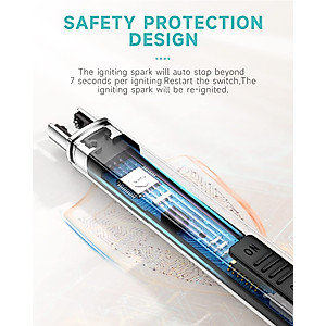 Candle Lighter, Electric Rechargeable Arc Lighter with LED Battery Display Portable USB Charging Flame-Less Windproof Lighters for Light Candles Gas Stoves Camping Barbecue(Black)