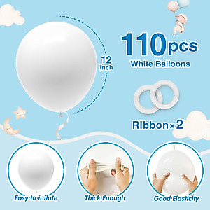 110pcs White Balloons 12 Inch White Latex Balloon Garland Arch Kit for Birthday Baby Shower Wedding Anniversary Graduation Party Decorations