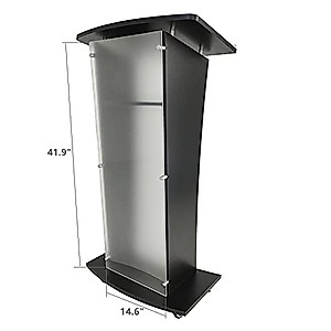Acrylic Church Podium Pulpit Debate Conference Lectern Plexiglass Lucite Black Wood Shelf Cup Holder on Wheels 1803-5-BLACK-NPF