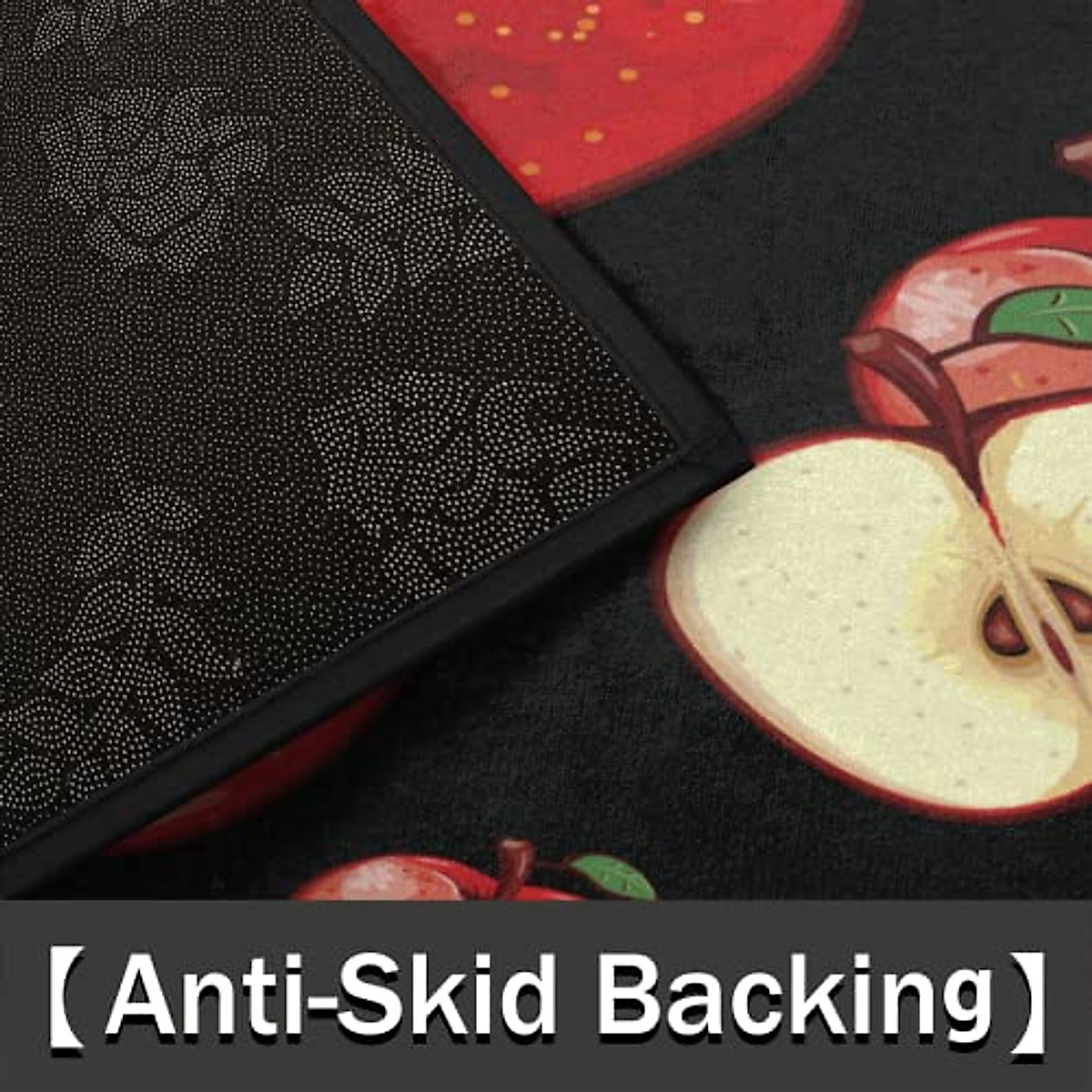 AMELIA SHARPE Welcome Half Round Door Mat Red Apples Fruit Black Washable Home Kitchen Art Restaurant Office Floor Mats Non Slip and Durable Doormats Decor 18x30 Inch