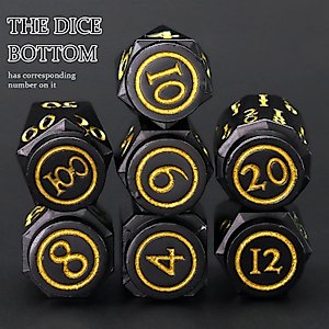 Bullet Metal DND Dice, HNCCESG Dungeons and Dragons D&D Dice RGB D and D Dice Unique Cool DND Dice Set for Role Playing Table Board Games Warhammer Shadowrun (Bullet Black Gold)