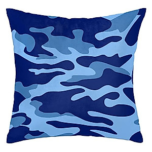 XMNYGJ Blue Camouflage Camo Throw Pillow Covers 20 x 20 Inch Decorative Square Cushion Case Soft Cozy Modern Pillowcase for Couch Sofa Bed Living Room Home Decor