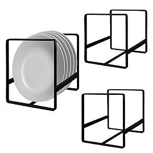 CUKE2BEET 3PCS Metal Plate Holder Organizer, Vertical Plate Rack Dish Organizer for Cabinet,Dish Storage Rack Drying Rack for Cupboard (1 Large and 2 Small, Black)