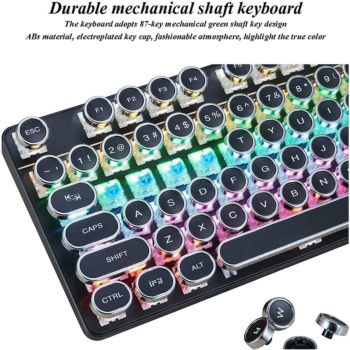 RMENST Gaming Keyboard, 87 Keys, Wired LED Backlit Computer Keyboard, USB Ergonomic Mechanical Keyboard for Desktop/Computer/PC (Color : White)