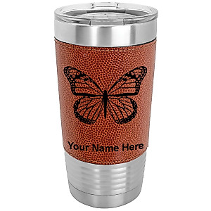 LaserGram 20oz Vacuum Insulated Tumbler Mug, Monarch Butterfly, Personalized Engraving Included (Faux Leather, Basketball Style)