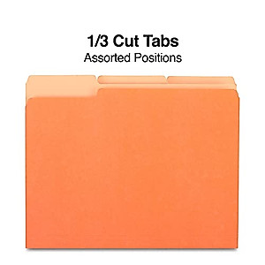 Staples 433680 Top-Tab File Folders 3-Tab Letter Size Orange 100/Box (433680)
