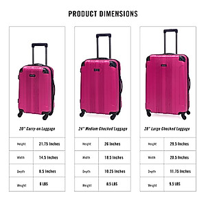 Kenneth Cole REACTION Out of Bounds Lightweight Hardshell 4-Wheel Spinner Luggage, Magenta, 2-Piece Set (20" & 28")