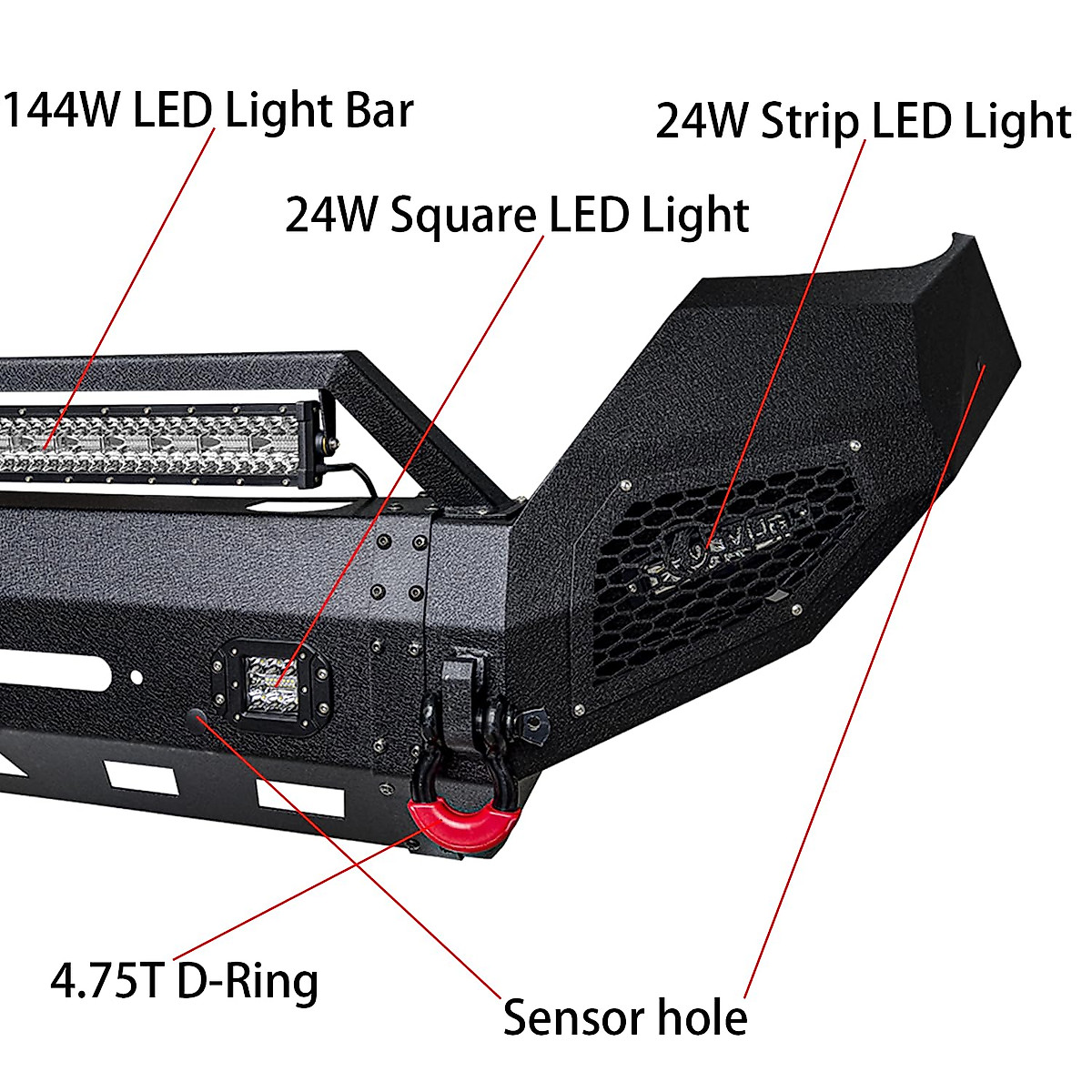 LUYWTE Fit 2016-2023 Tacoma Steel Front and Rear Bumper With Winch Plate&Tire Carrier&LED Lights（Black Texture）