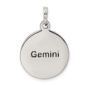 Sterling Silver Polished Antique Finish Gemini Horoscope Zodiac Pendant QQC7414
