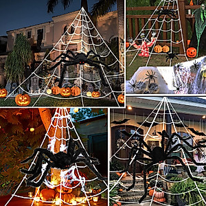 Halloween Giant Spider Decorations, 200" Spider Web Outdoor Halloween Decorations + 59" Giant Fake Spider for Indoor Home Costumes Party Haunted House Garden Ghost Halloween Yard Decor