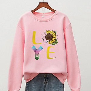 Casual Tops for Women Cute Printed Round Neck Long Sleeve Pullover Plus Size Loose Fit Autumn Outwear Sweatshirt Blouse Pink