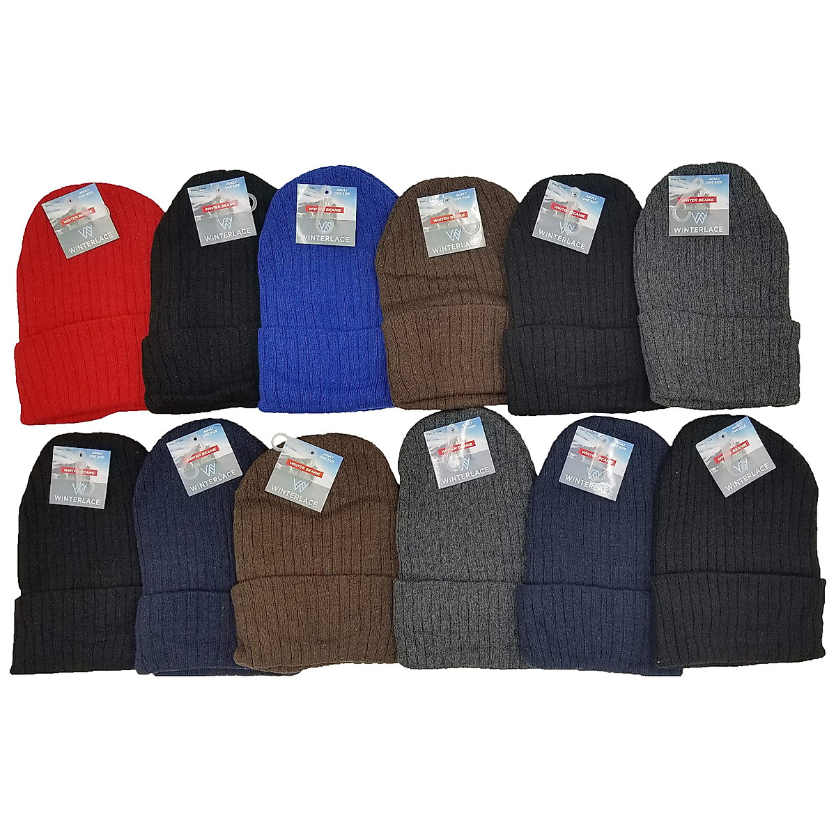 12 Pack Winter Beanie Hats for Men Women, Warm Cozy Knitted Cuffed Skull Cap, Wholesale