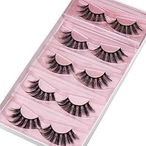 DYSILK False Eyelashes Mink - Strip Lashes 5 Pairs 6D Faux Eyelash Wispy Lashes Cat Eye Fake Eyelashes Natural Look Fluffy Lash Reusable Lash Extension Kit | 004-16.7mm