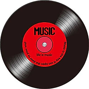 Music Record Black Round Area Rug, Vinyl Record Pattren Floor Mat, Antique Non-Slip Sofa Chair Cushion, Home Study Playing Carpet(60cm,red)