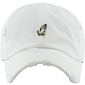 KBSV-061 WHT Praying Hands Rosary Dad Hat Baseball Cap Unconstructed Polo Style Adjustable Unisex