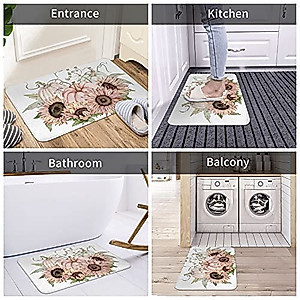 DADABULIU Bath Mat for Bathroom Pumpkin Pink Sunflower Farmhouse Rugs Shower Mats Memory Foam Rug Non Slip Tub Floor Small Soft Thick Light Absorbent Washable for Home Hotel Decor 15.7 X 23.6 Inch