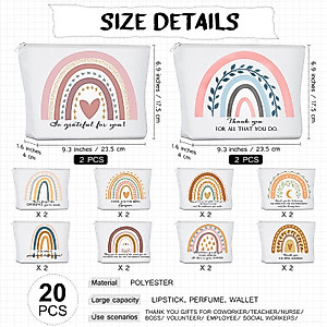 Sieral 20 Pcs Canvas Makeup Bags Bulk Inspirational Cosmetic Bag Pouch with Zipper for Women Employee Appreciation Thank You Gifts for Coworker Staff Medical Assistant Nurse(Rainbow)