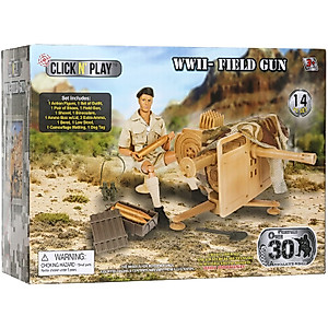 Click N' Play Action Figure WWII Field Gun 5 Piece Set, Military Action Figures and Army Toys for Boys 8-12