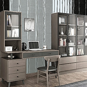 TAOHULIN 17.7" x 196" Black and Gray Stripe Contact Paper Peel and Stick Shelf Liner Stripe Pattern Self Adhesive Wallpaper for Cabinets Dresser Drawer Table Cupboard Walls Furniture Countertop