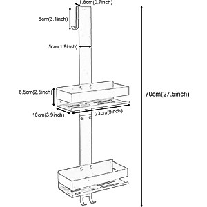 Beelee Over Door Shower Organizer：2 Tier Shower Caddy Hanging Brushed Gold Bathroom Organizer Shelf