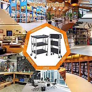 Foldable Utility Service Cart w/ 360°Swivel Wheels Lockable, 330Lbs Load Capacity, XL 3-Tier Tool Carts for Restaurant Garage Office Outdoor Storage and Transport, Stainless Steel Frame