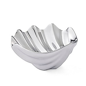 nambe Oceana Sea Shell Dip Bowl | Chilled Serving Dish For Dip, Hummus, Dressing, Salsa, Guacamole | Prep-Ahead | 4.5-Inch | Design by Wei Young | Made Of Metal Alloy (Silver)