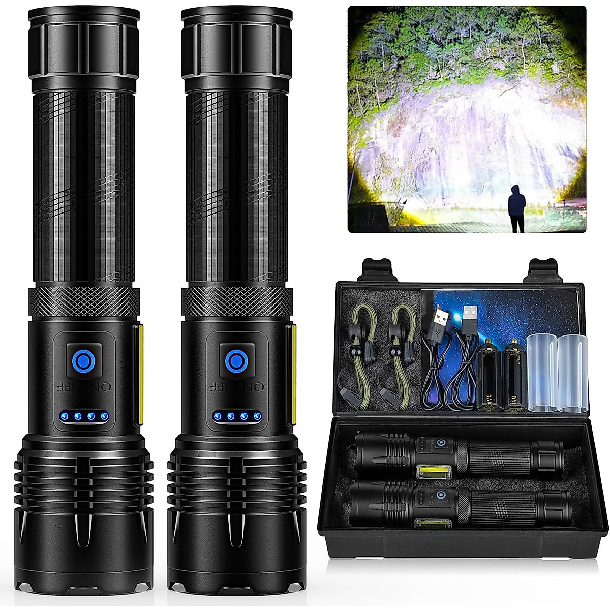 ALSTU Rechargeable Flashlights High Lumens, 990,000 Lumens Bright Led Flashlight with 7 Modes, Powerful Tactical Flash Light for Home Camping Hiking Outdoor