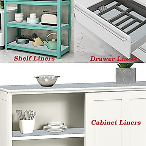 Kitchen Cabinet Drawer Liners Non Adhesive Shelf Liners Grey 17.5 Inch Wide X 20 Ft Non Slip Waterproof Refrigerator Shelf Liners Washable Cupboard Liner for for Bathroom Pantry