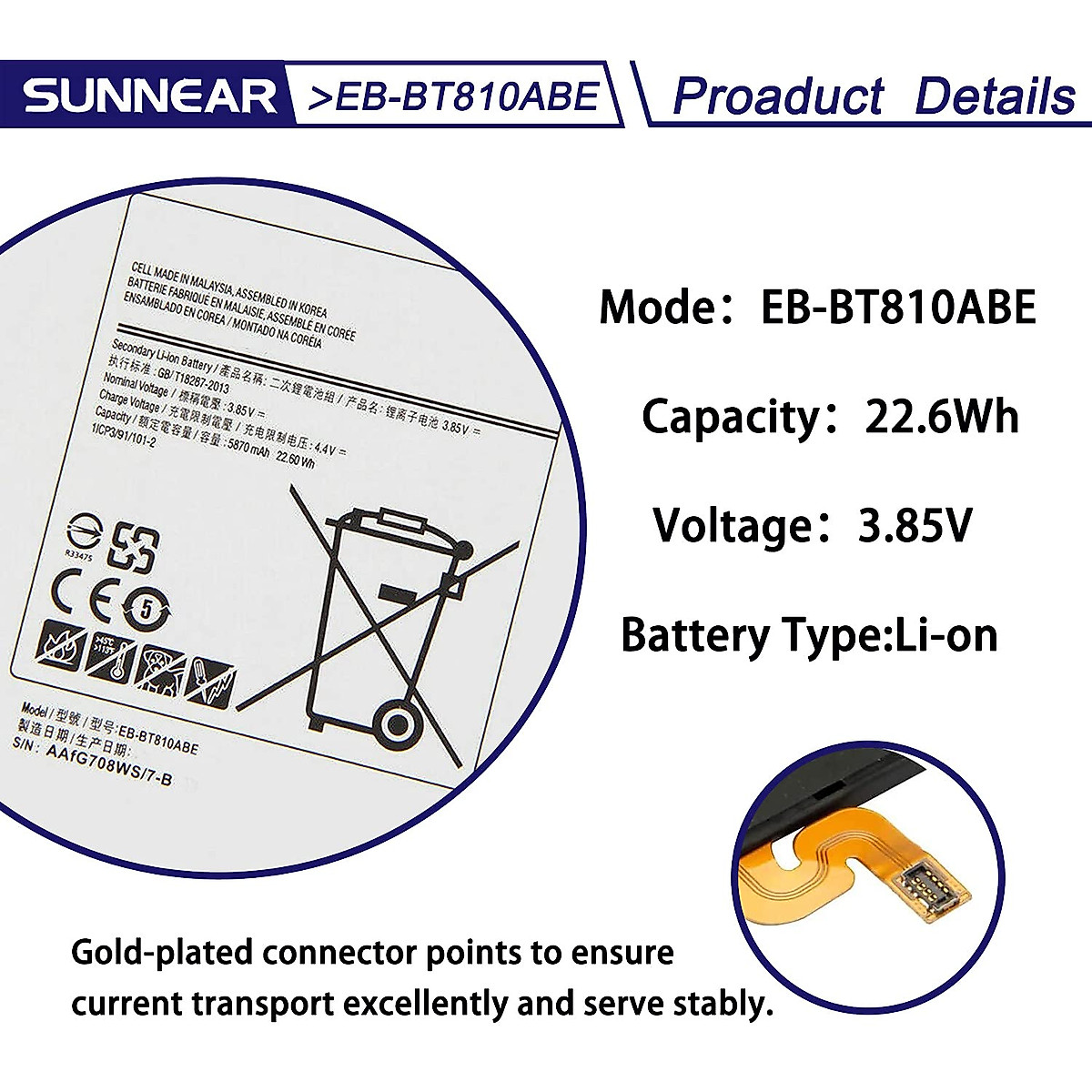 SUNNEAR EB-BT810ABE Battery Replacement for Samsung Galaxy Tab S2 9.7" SM-T810 SM-T815 SM-T817 SM-T815 Series Tablet EB-BT810ABA GH43-04431A 3.85V 22.60WH with Tools