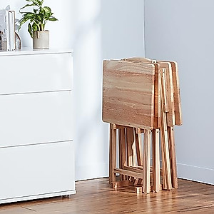 Amazon Basics Classic Portable TV Dinner Rectangular Folding Tray Table with Storage Rack, Natural - Set of 4 Trays, 15"D x 19"W x 26"H