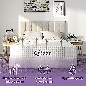 NapQueen 6 Inch Twin Size Mattress, Bamboo Charcoal Memory Foam Mattress, Bed in a Box